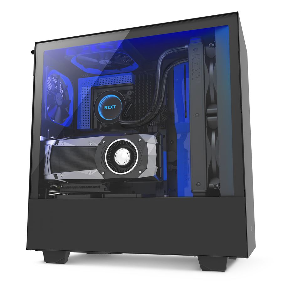 NZXT H500i Matte Black and Blue Compact Mid-Tower Case with Tempered ...