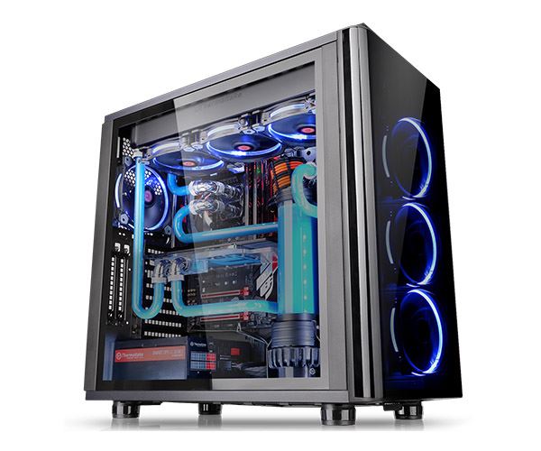 View 31 Thermaltake Tempered Glass Blue LED PC Gaming Case | Novatech